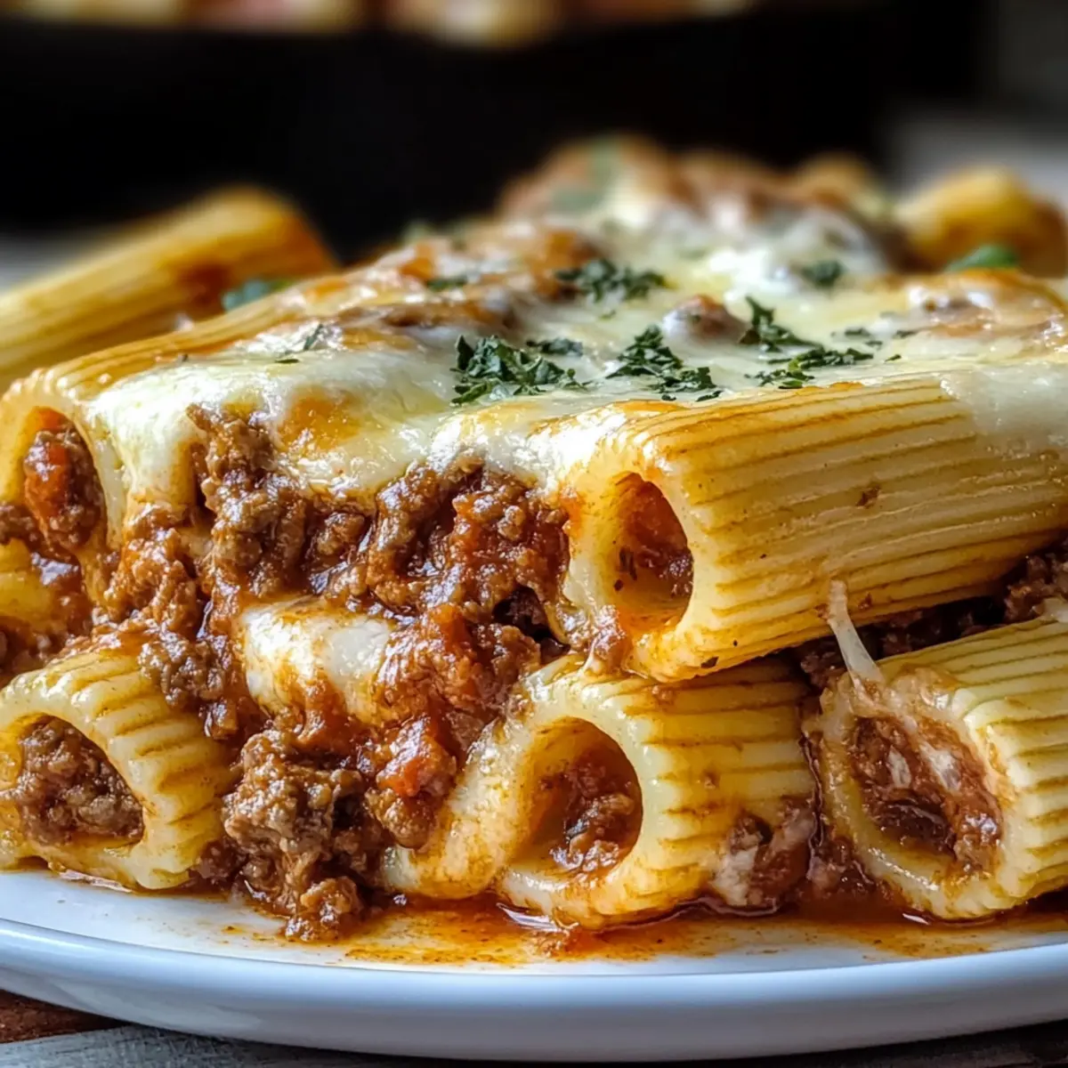 Irresistible Baked Rigatoni Stuffed with Beef Ragu & Mozzarella